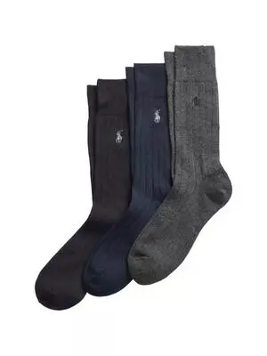 Polo Ralph Lauren Logo-embroidered Ribbed Socks - Grey