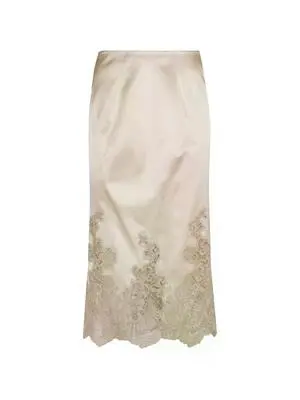 Ermanno Scervino Lace-trim Silk Midi Skirt - Neutrals