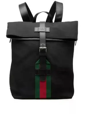 Gucci 2000-2015 Canvas Techno Web Fold Over Backpack - Black