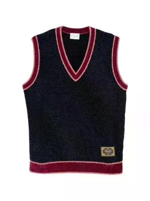 Drole De Monsieur Horse-patch V-neck Vest - Blue