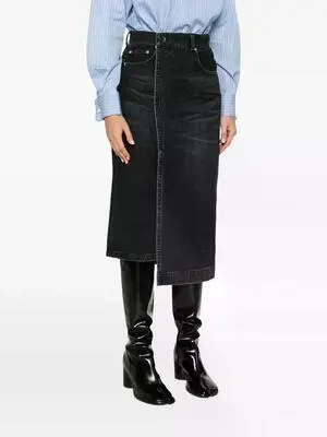Sacai Asymmetric-hem Denim Midi Skirt