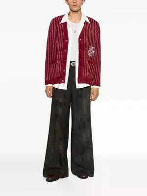 Drole De Monsieur Mirror Monogram Pinstripe Cardigan - Red