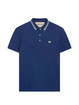 Valentino Garavani Cotton-piqué Polo Shirt With Vlogo-patch - Blue