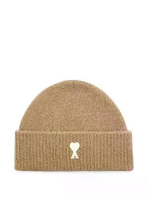 AMI Paris Beige Alpaca Beanie With De Coeur - Neutrals