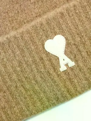 AMI Paris Beige Alpaca Beanie With De Coeur