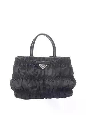 Prada 2013-2026 Tessuto Gaufre Bow Handbag - Black