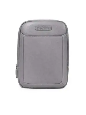PIQUADRO Logo-plaque Pebbled-leather Messenger Bag - Grey