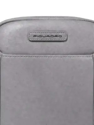PIQUADRO Logo-plaque Pebbled-leather Messenger Bag - Grey