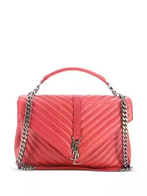 Saint Laurent Classic Monogram College Bag Matelasse Chevron Leather Large Shoulder Bag - Red