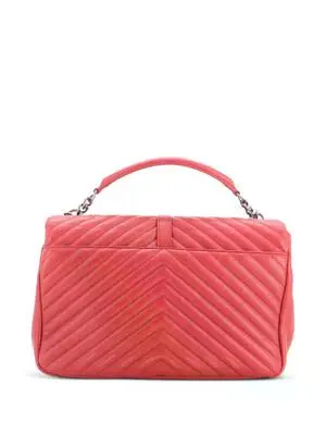Saint Laurent Classic Monogram College Bag Matelasse Chevron Leather Large Shoulder Bag - Red