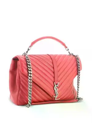 Saint Laurent Classic Monogram College Bag Matelasse Chevron Leather Large Shoulder Bag - Red