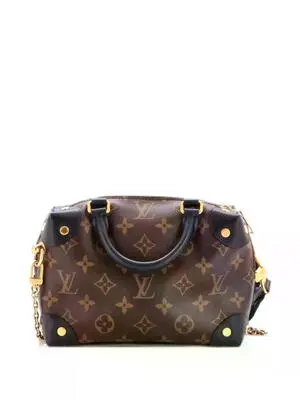 LOUIS VUITTON Petite Malle Souple Handbag Monogram Canvas With Leather Shoulder Bag - Brown