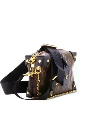 LOUIS VUITTON Petite Malle Souple Handbag Monogram Canvas With Leather Shoulder Bag - Brown