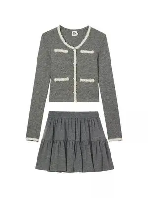 B+AB Contrast-trim Tiered Skirt And Top Set - Grey