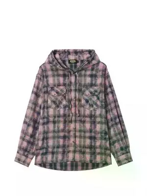 MINI CREAM Check-pattern Hooded Shirt - Pink