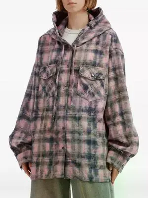 MINI CREAM Check-pattern Hooded Shirt