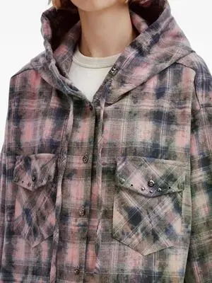 MINI CREAM Check-pattern Hooded Shirt