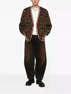 PDF Leopard-pattern Striped-trim Cardigan