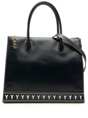 Saint Laurent 20th Century Calfskin Y Cut Out Tote Satchel - Black