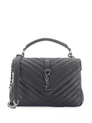 Saint Laurent Classic Monogram College Bag Matelasse Chevron Leather Medium Crossbody Bag - Black