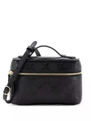 Gucci Emblem Top Handle Vanity Bag Gg Embossed Leather Small Shoulder Bag