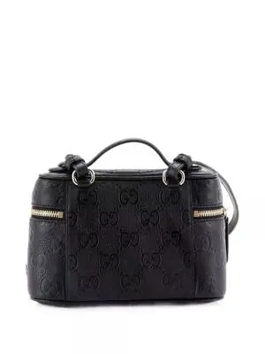 Gucci Emblem Top Handle Vanity Bag Gg Embossed Leather Small Shoulder Bag