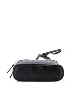 Gucci Emblem Top Handle Vanity Bag Gg Embossed Leather Small Shoulder Bag
