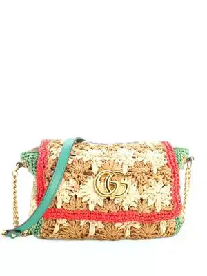 Gucci Gg Marmont Flap Bag Raffia Small Shoulder Bag - Green