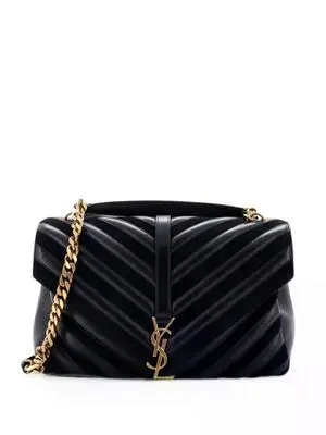 Saint Laurent Classic Monogram College Bag Matelasse Chevron Leather And Suede Large Satchel - Black