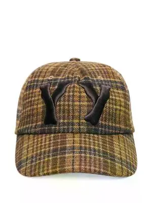 OPEN YY Heart Bone Check-pattern Embroidered-logo Baseball Cap - Brown