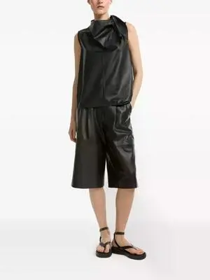 YVES SALOMON Draped Leather Top - Black