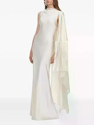 SELF-PORTRAIT Fringed Satin Maxi Dress