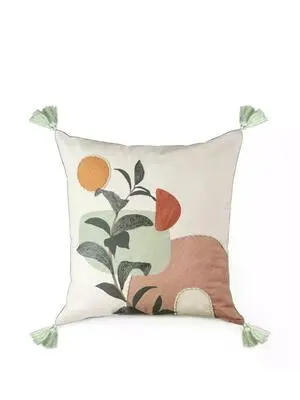 L'OCA NERA Embroidered Tassel-trim Cushion - White