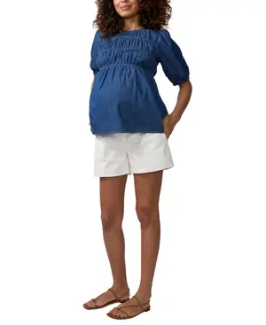 INGRID & ISABEL Chambray Smocked Maternity Top