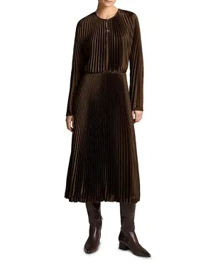 Vince Pleated Long Sleeve Contrast Hem Dress