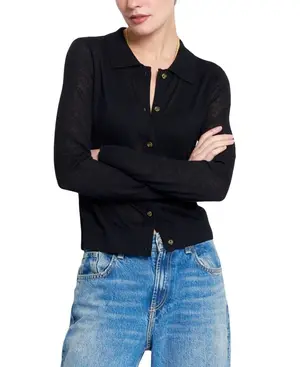Central Park West Sienna Sheer Isla Button Up Collared Sweater