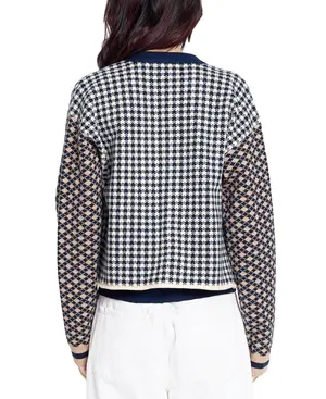 Central Park West Marlo Mixed Check Cardigan - Navy Multicolor