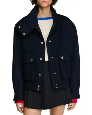 Sandro Blair Wool Coat - Navy Blue