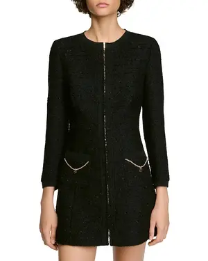 Sandro Axelle Tweed Chain Trim Mini Dress