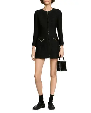 Sandro Axelle Tweed Chain Trim Mini Dress