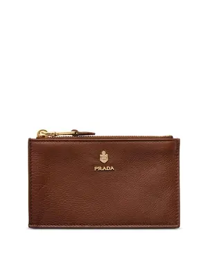 Prada Leather Card Holder - Brown
