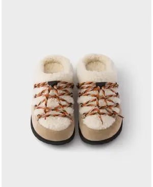 Prada Suede And Shearling Mules