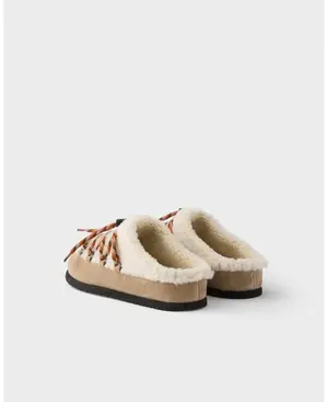 Prada Suede And Shearling Mules