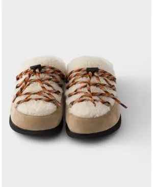 Prada Suede And Shearling Mules