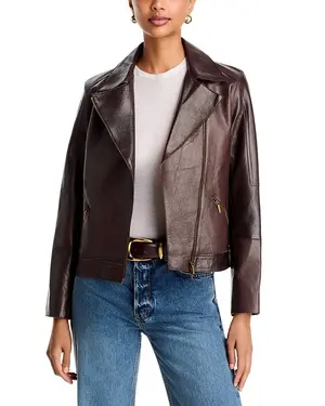 Johnny Was Leather Zipper Pocket Biker Jacket