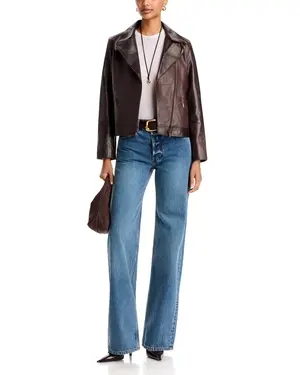 Johnny Was Leather Zipper Pocket Biker Jacket