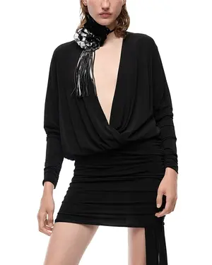 Pinko Plunging Neck Ruched Mini Dress