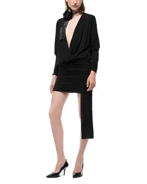 Pinko Plunging Neck Ruched Mini Dress