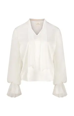 GUNDA HAFNER LTD Cream Silk Blouse With Sheer Sleeve