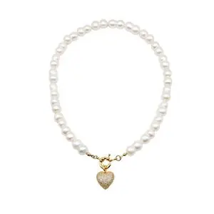 THE BULUMS White / Gold The Manhattan Signature Natural Twin Pearl Heart Necklace - White/gold